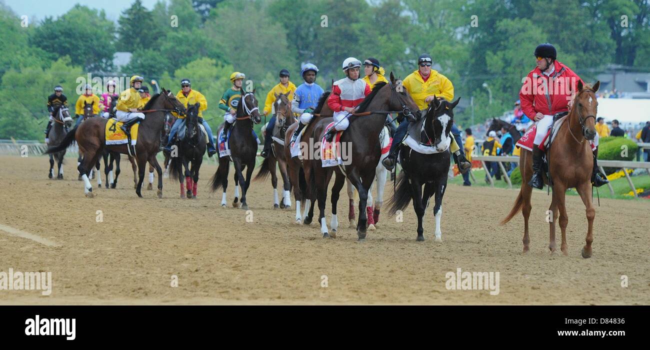 Baltimore, USA. 18th May, 2013. Oxbow (no. 6), ridden by Gary Stevens ...