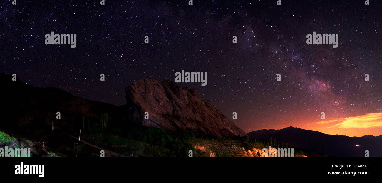 Starry night sky above Alamut castle, Qazvin Province, Iran Stock Photo ...