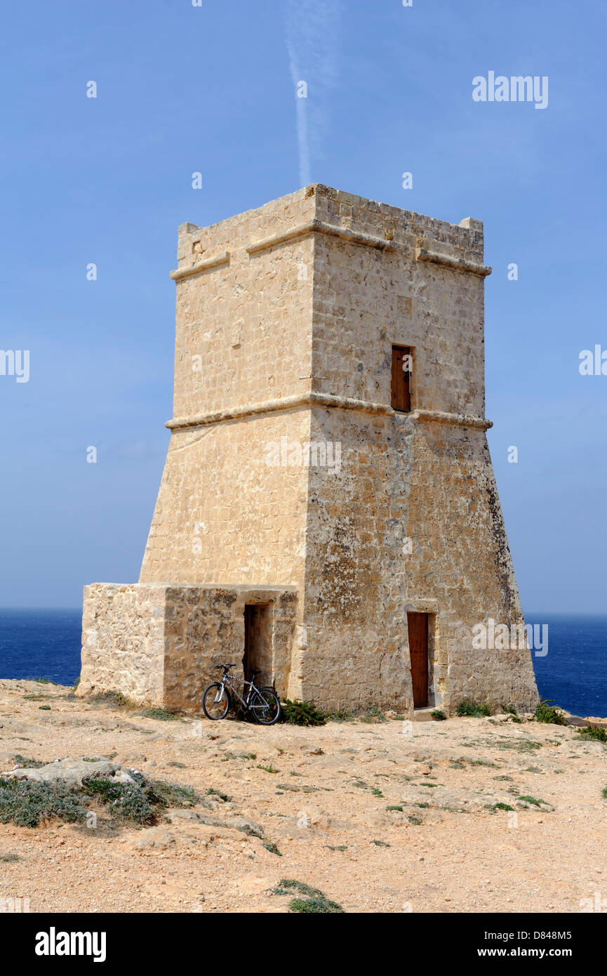 Watchtower at Ghajin Tuffieha Bay, Malta Stock Photo - Alamy