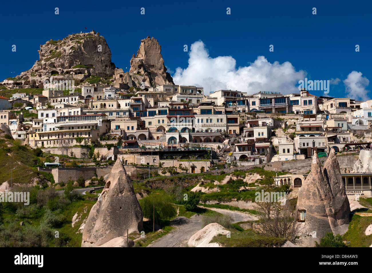 The town of Uchisar with the Castle Rock, Cappadocia, central Anatolia ...