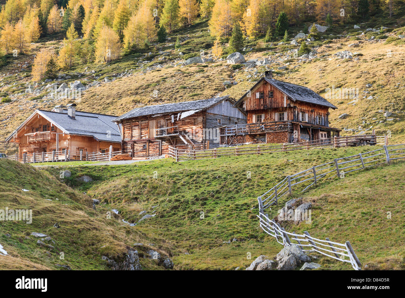 Old weathered farm houses in the alp Tirol Stock Photo - Alamy