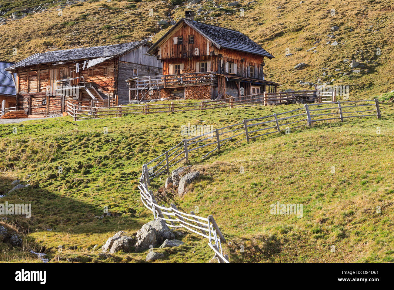 Old weathered farm houses in the alp Tirol Stock Photo - Alamy
