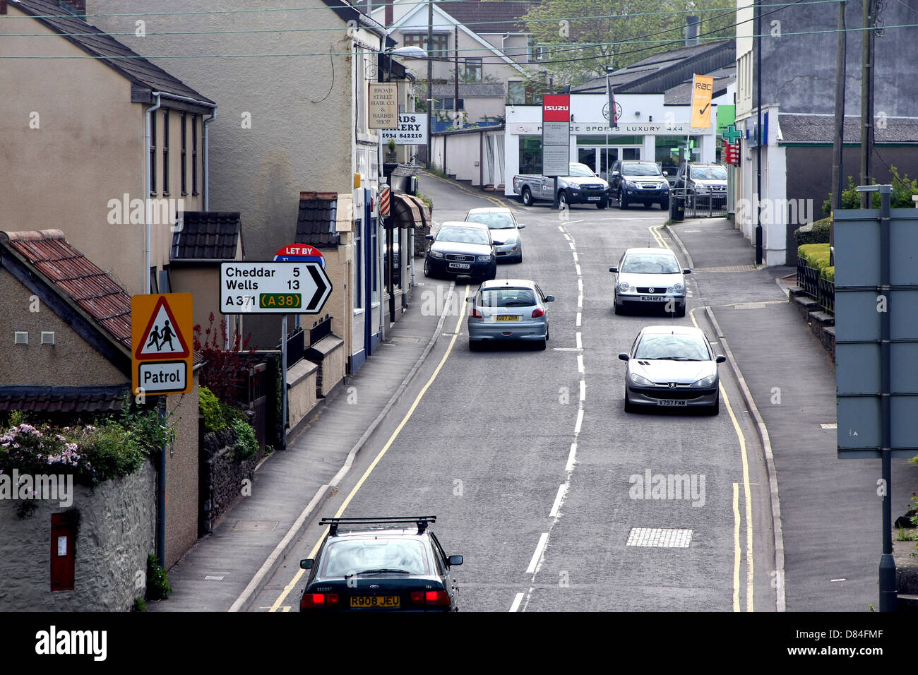 Winscombe high street, a village in Somerset, England, UK, May 2013 ...