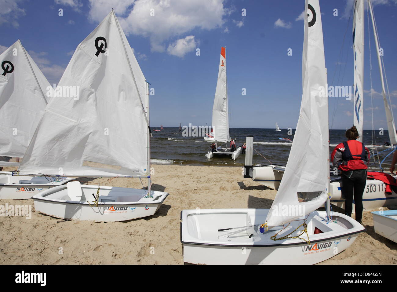 Sopot, Poland 19th, May 2013 Young sailors sailing training in Sopot on ...