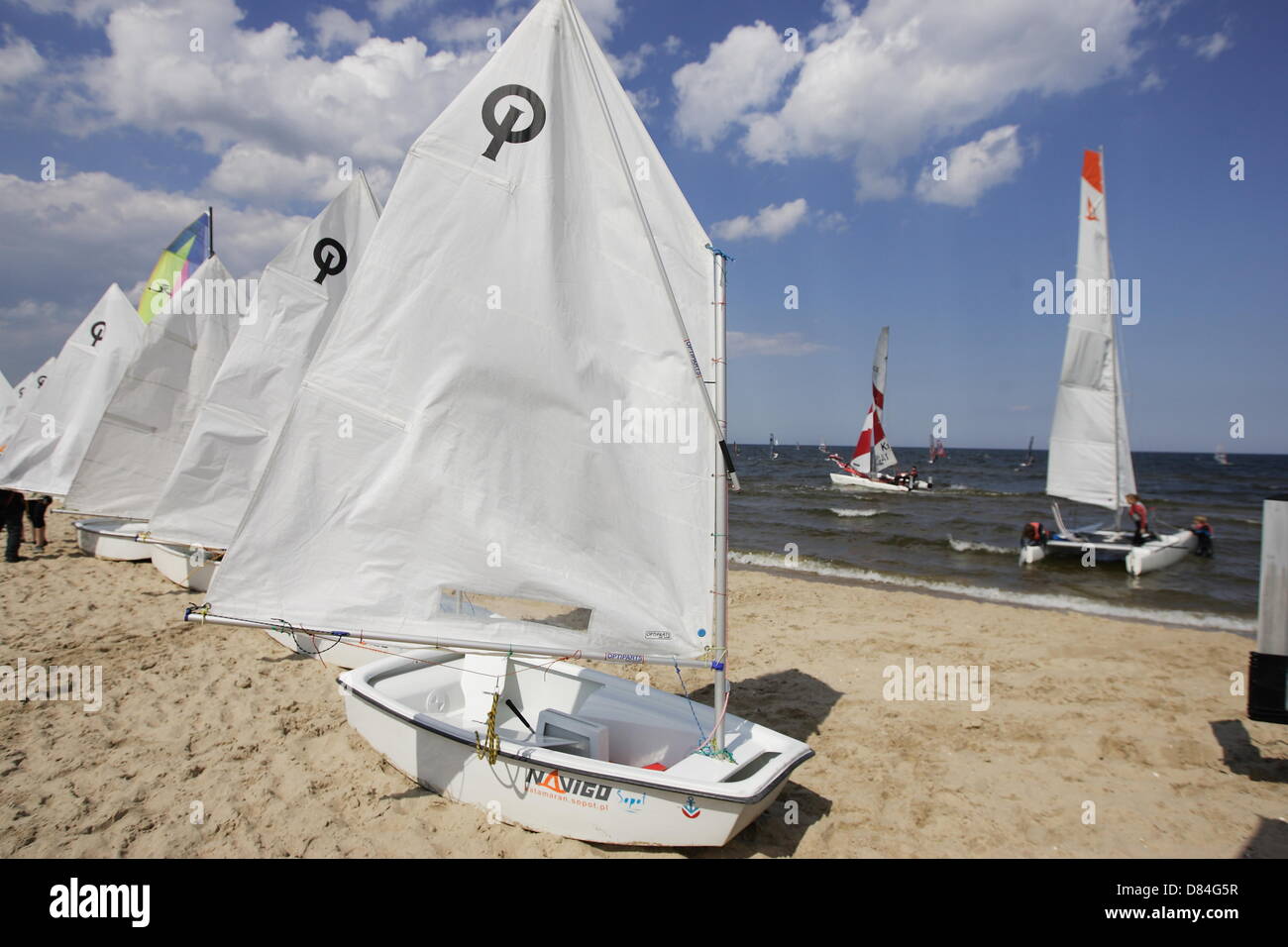 Sopot, Poland 19th, May 2013 Young sailors sailing training in Sopot on ...