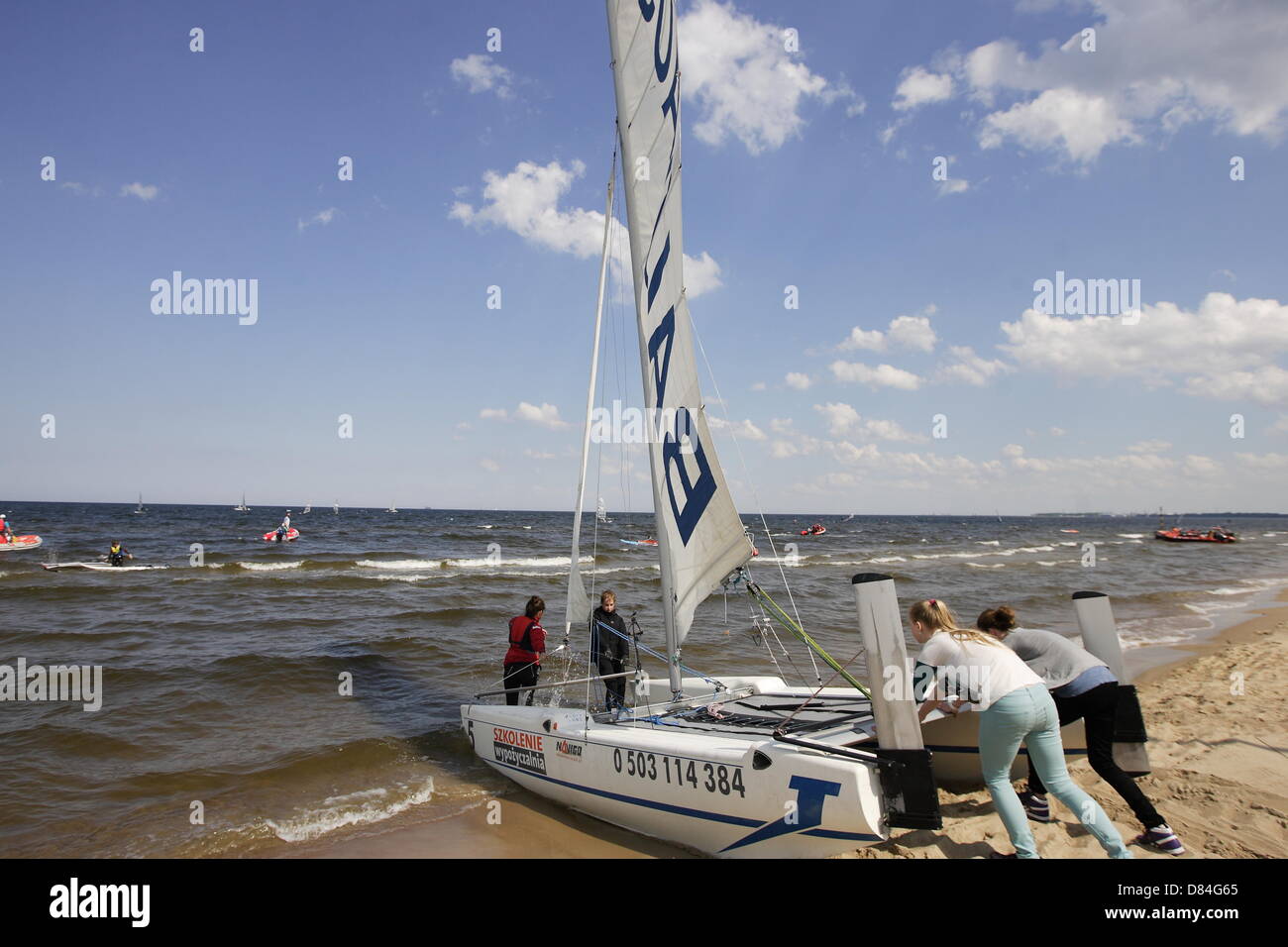 Sopot, Poland 19th, May 2013 Young sailors sailing training in Sopot on ...