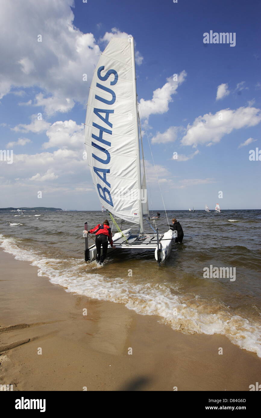 Sopot, Poland 19th, May 2013 Young sailors sailing training in Sopot on ...