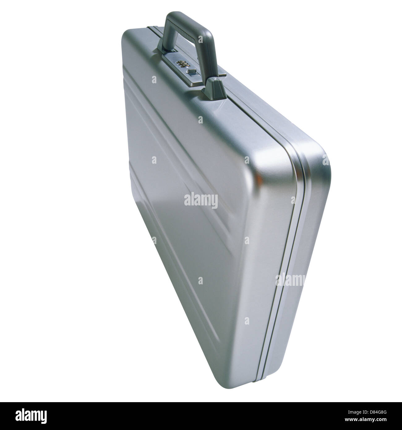 Metallic suitcase on white background Stock Photo - Alamy