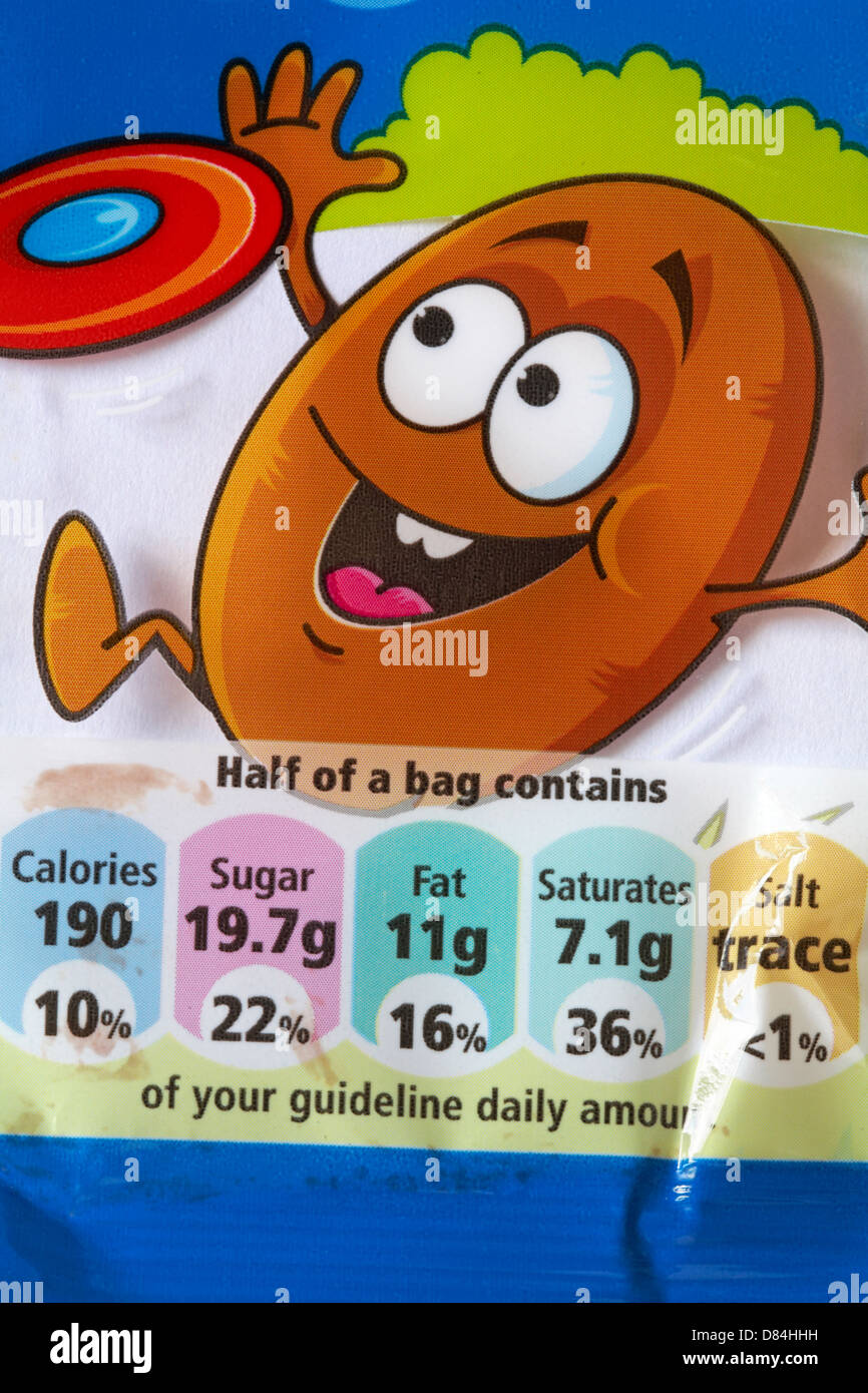 GDA information on packet of chocolate buttons Stock Photo - Alamy