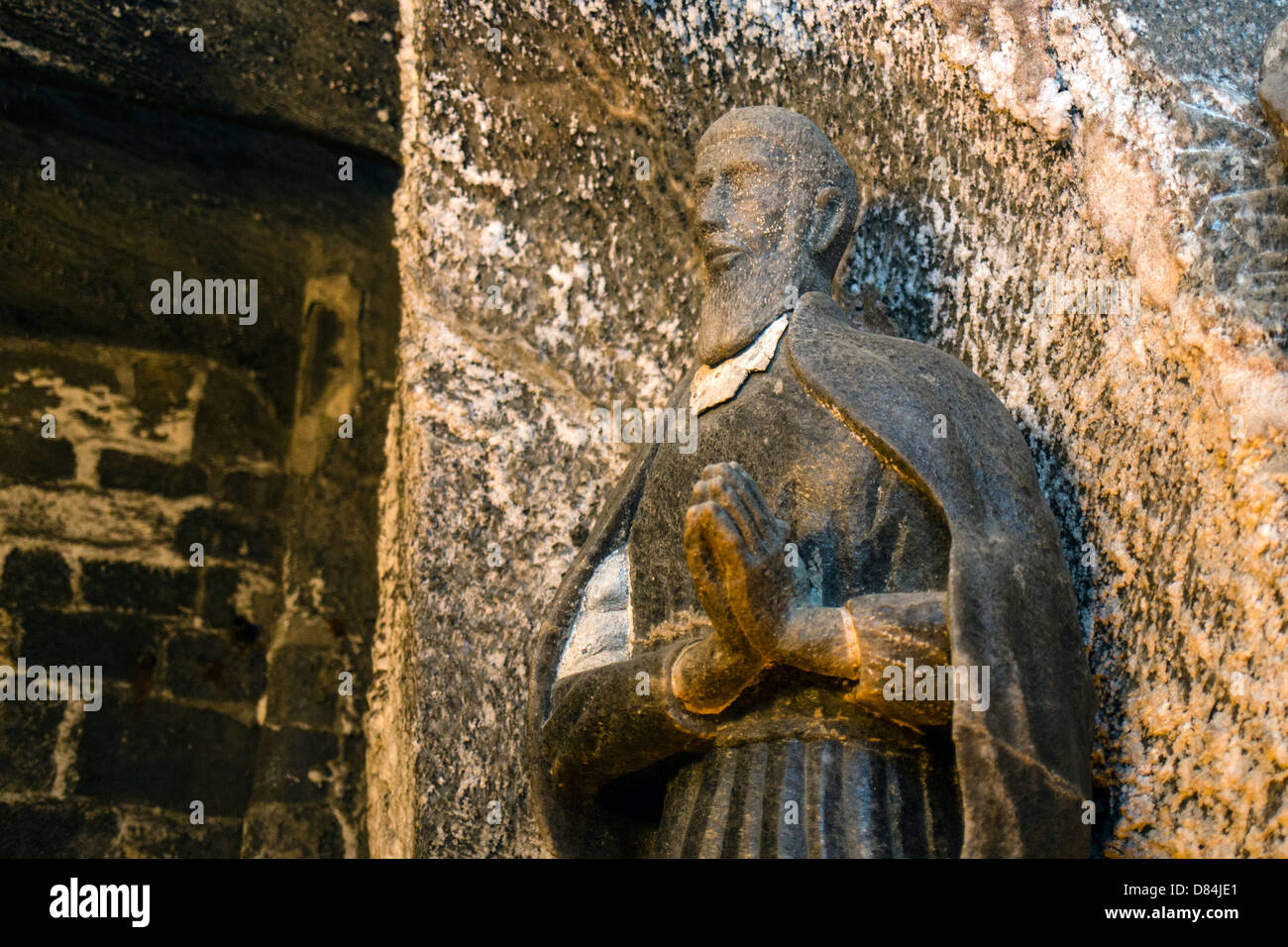 Religious figure carved from rock salt in Wieliczka Salt Mine ...