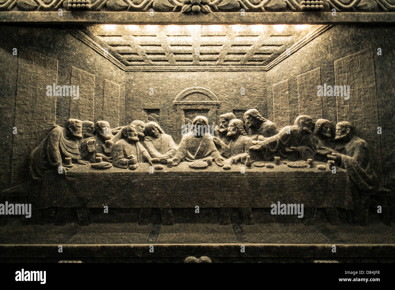 The Last Supper carved from rock salt in Wieliczka Salt Mine, Wieliczka ...
