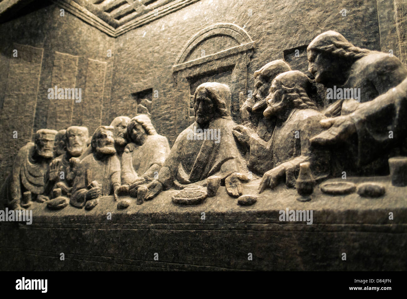 The Last Supper carved from rock salt in Wieliczka Salt Mine, Wieliczka ...