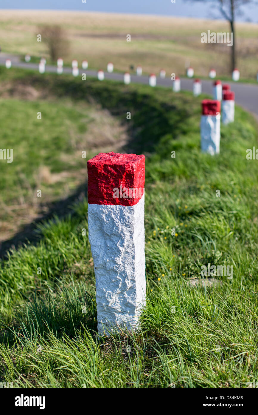 The typical posts of a rural road on Bornholm in Denmark Stock Photo ...