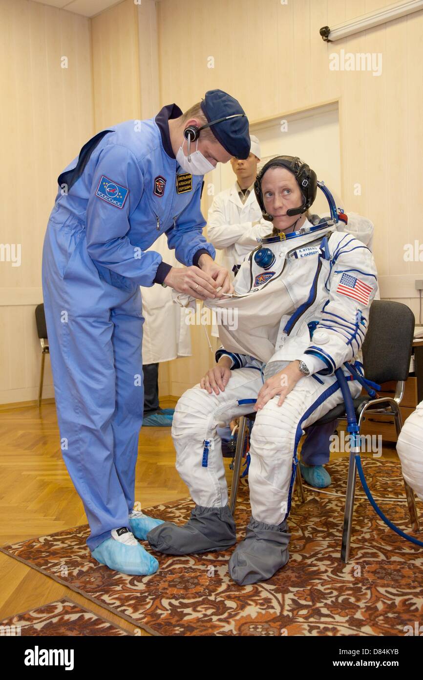 NASA astronaut Karen Nyberg during the fit check exercise at the ...