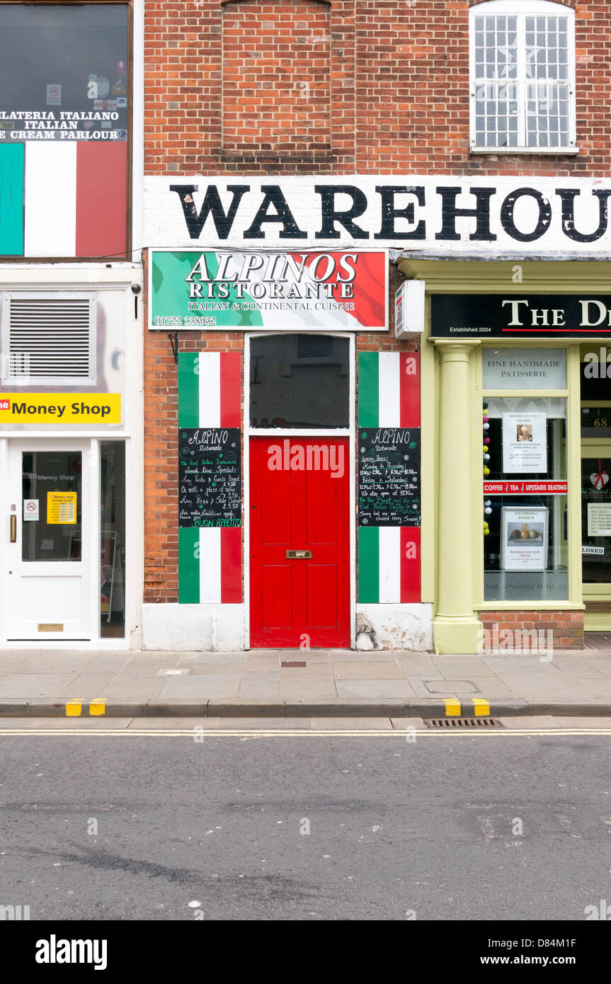 Red white and green entrance to Italian restaurant Stock Photo - Alamy