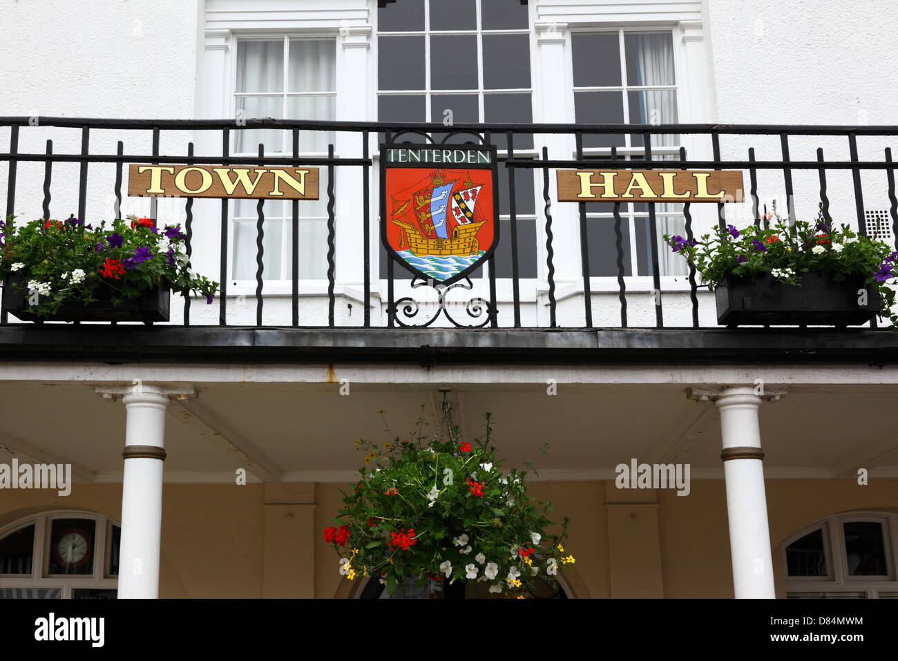 Facade of Town Hall and town shield , High Street , Tenterden , Kent ...