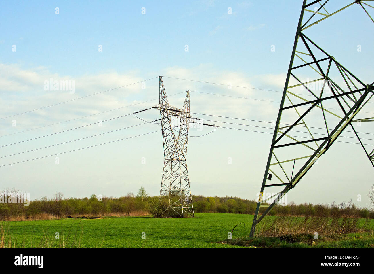 Photo of high voltage lines Stock Photo - Alamy