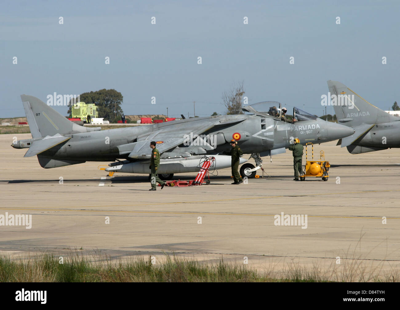 An AV-8B Harrier II of the Spanish Navy preparing for a mission at ...