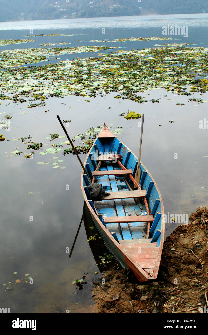 wooden boat on Fewa Tal in Nepal Phokara Stock Photo - Alamy