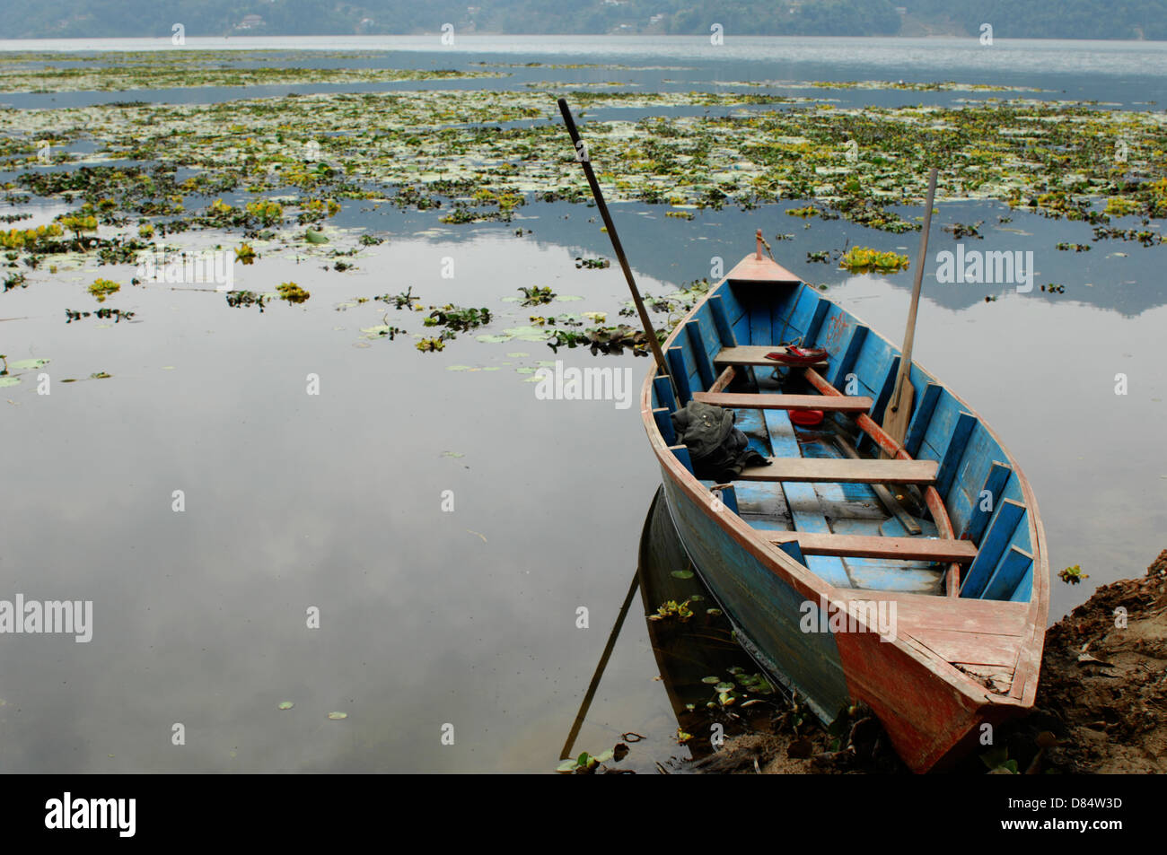 wooden boat on Fewa Tal in Nepal Phokara Stock Photo - Alamy