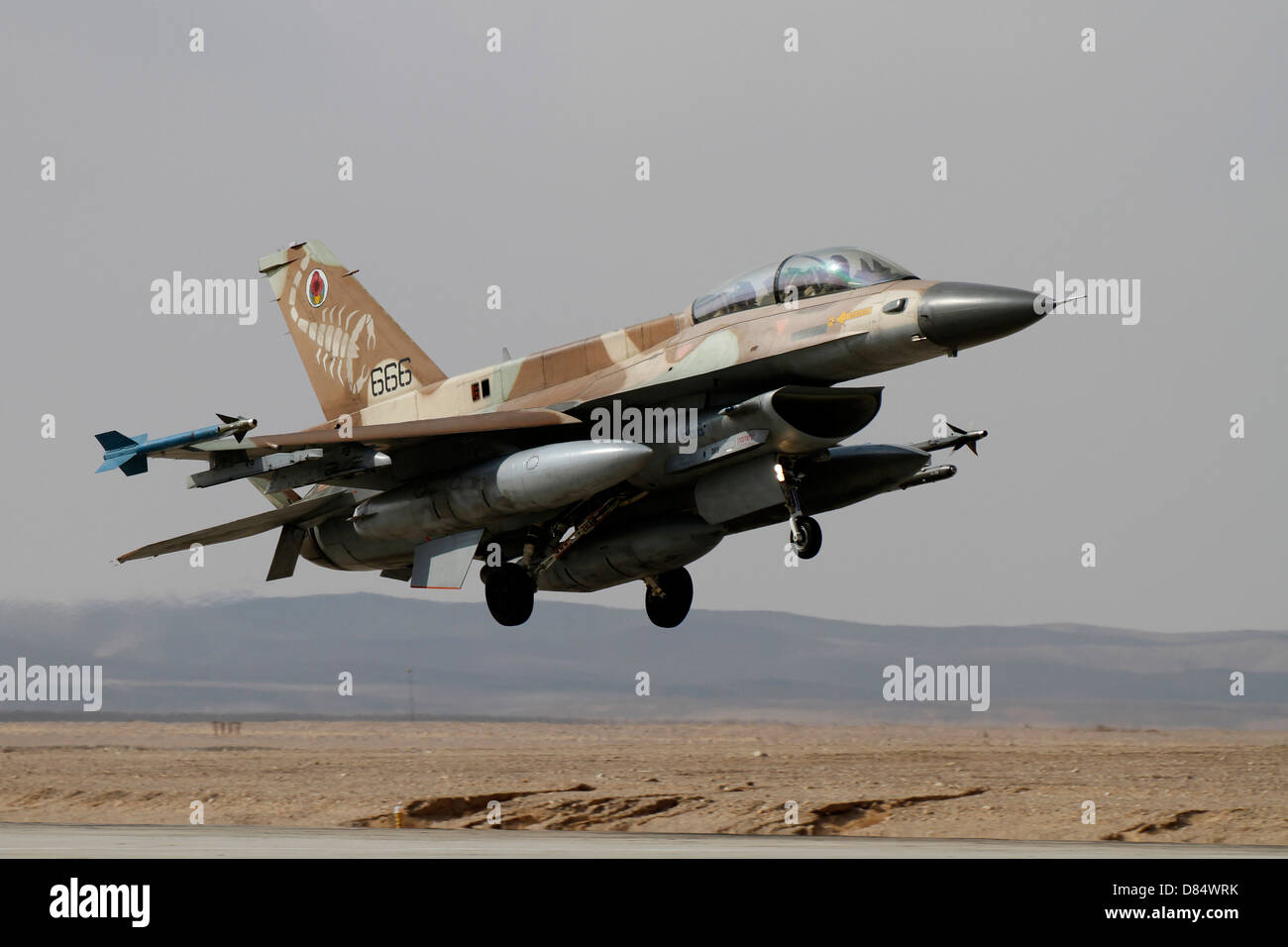 An F-16D Barak of the Israeli Air Force landing at Ovda Air Force Base ...