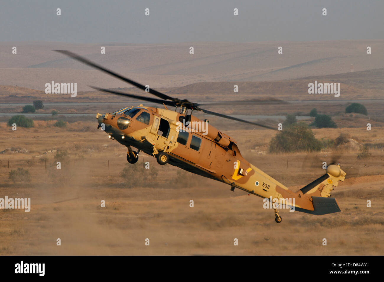 An UH-60L Yanshuf helicopter of the Israeli Air Force landing at ...