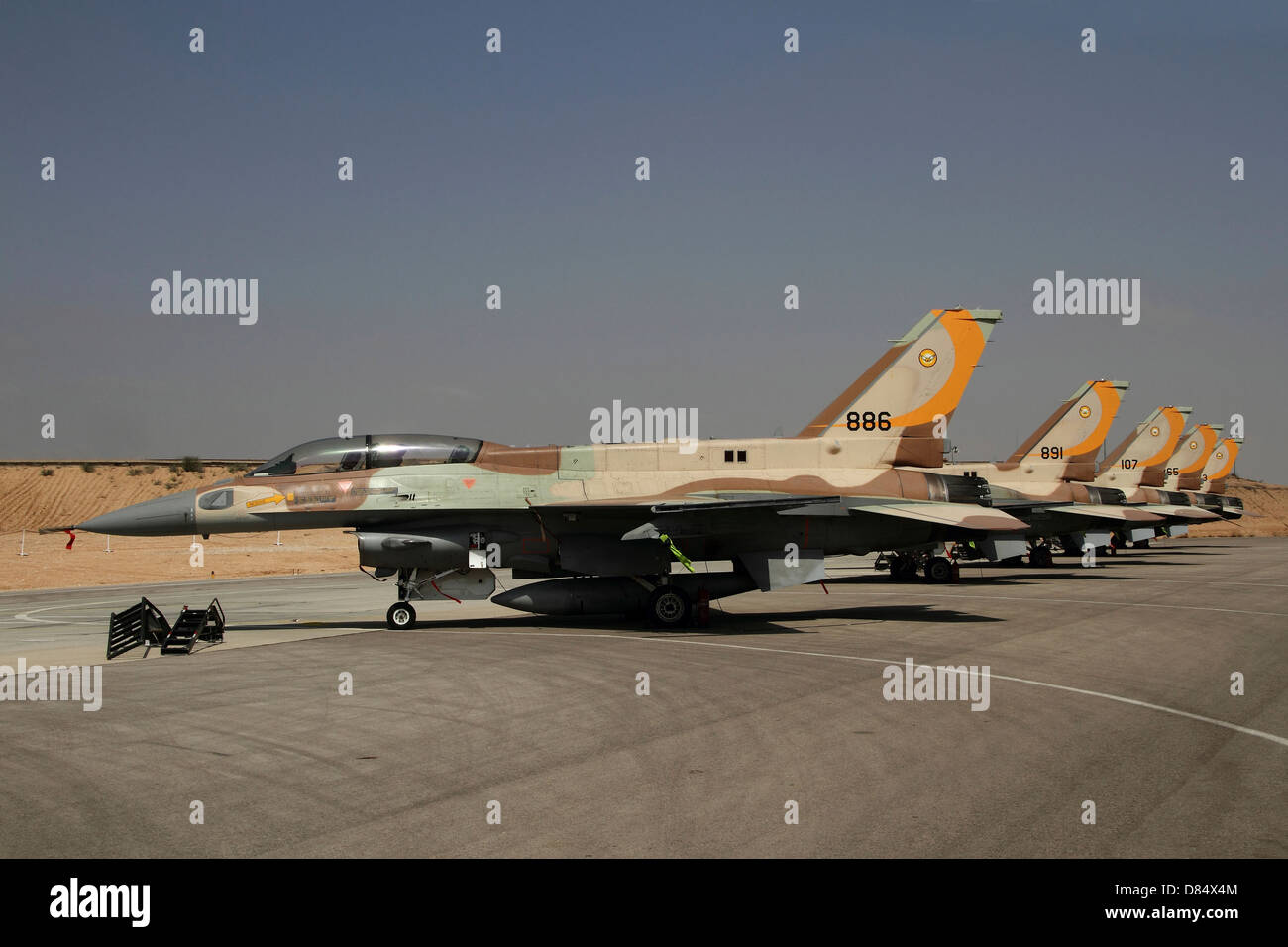 A line of F-16I Sufa of the Israeli Air Force at Hatzerim Air Force ...