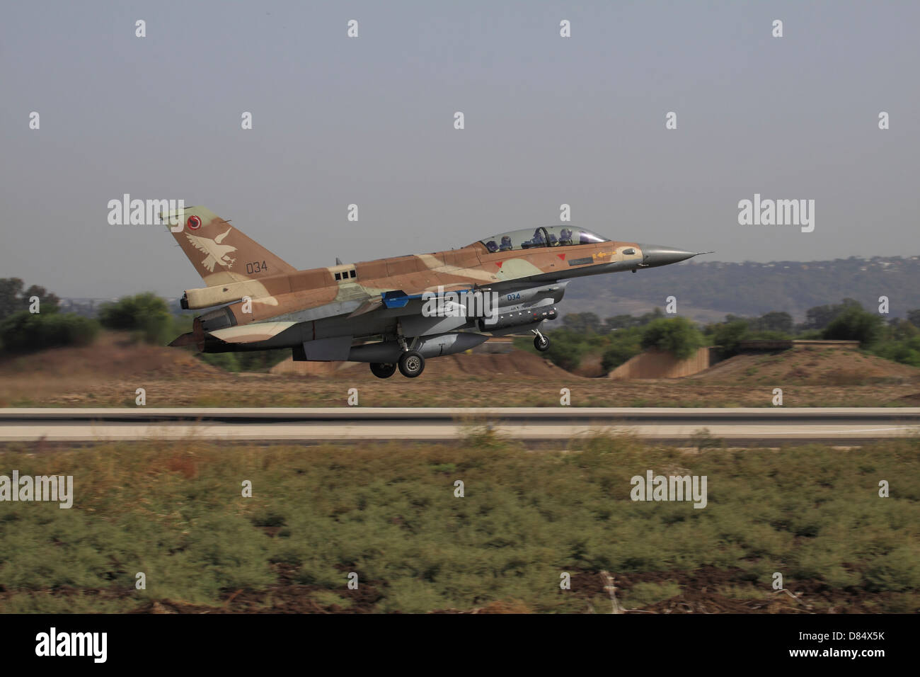 An F-16D Barak of the Israeli Air Force taking off from Ramat David Air ...