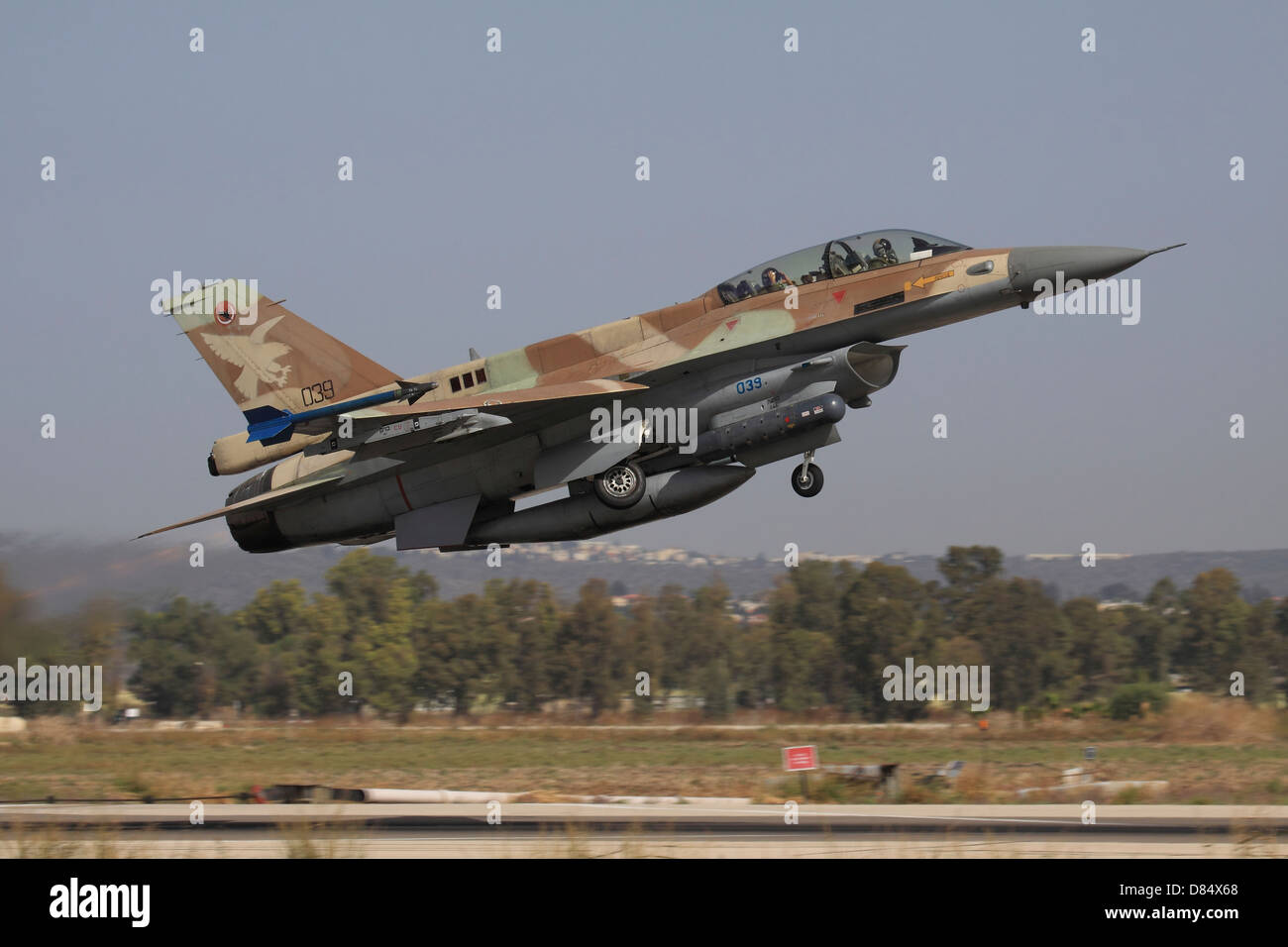 An F-16D Barak of the Israeli Air Force taking off from Ramat David Air ...