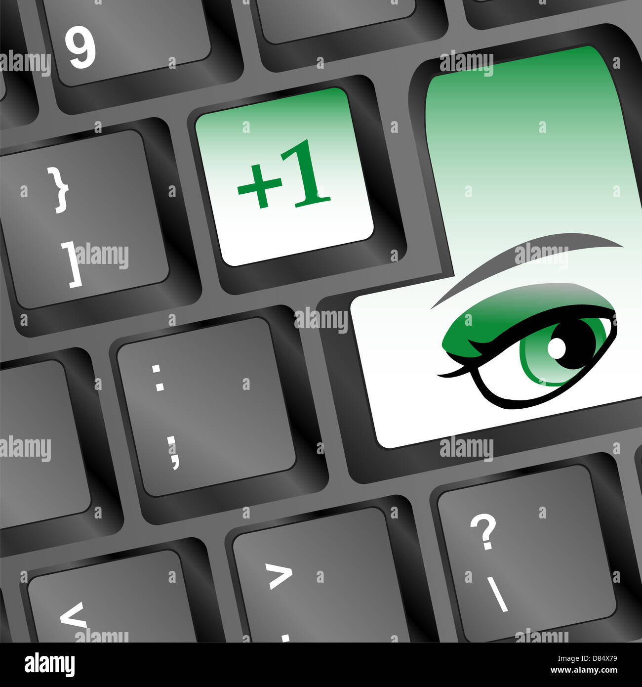 Protection concept: Enter button with Eye on computer keyboard, 3d ...