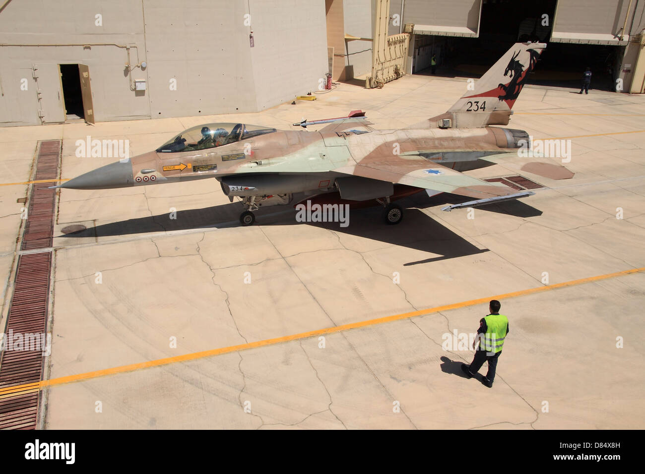 An F-16A Netz of the Israeli Air Force taxis from its hardened shelter ...