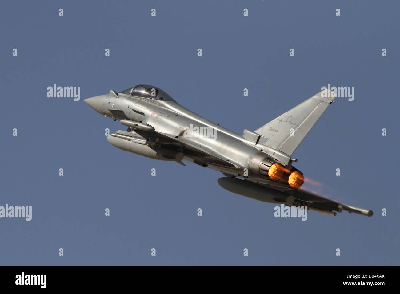 A Eurofighter Typhoon of the Italian Air Force taking off during an ...