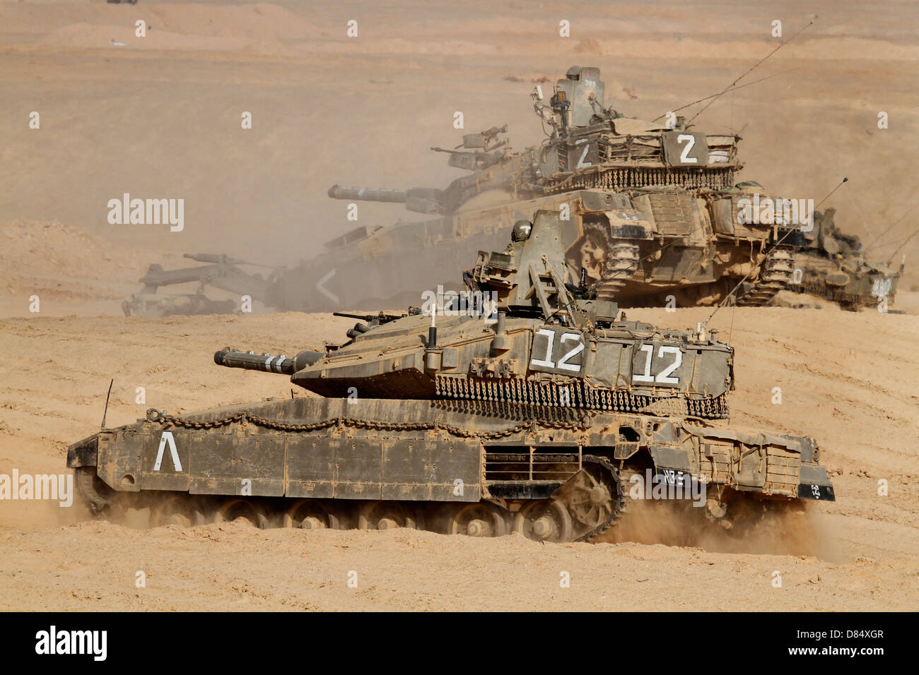 A pair of Israel Defense Force Merkava Mark IV main battle tanks Stock ...