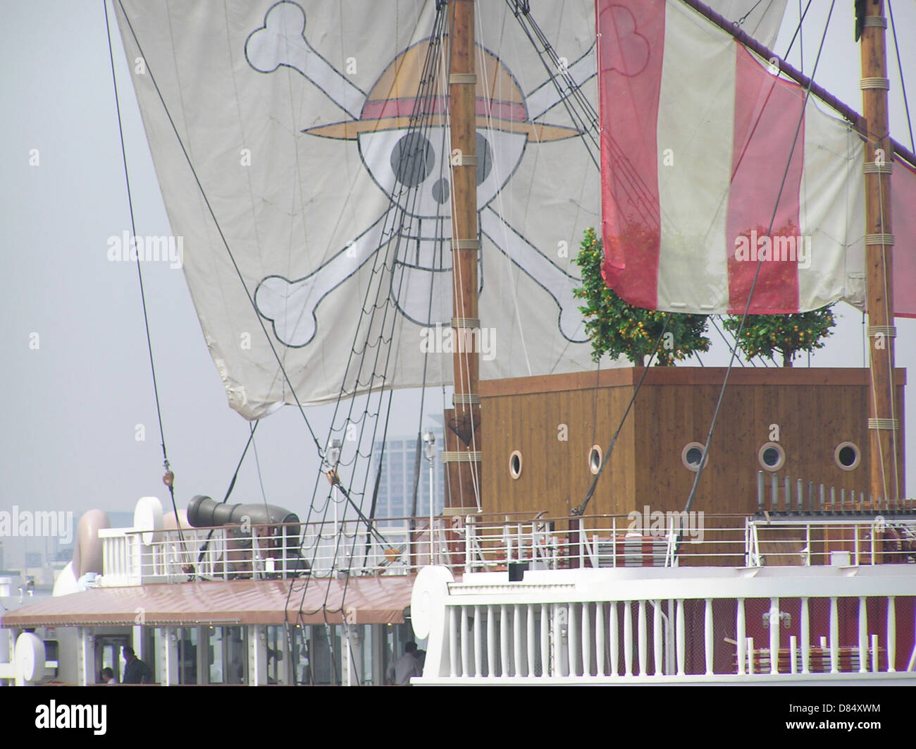 A zoomed-in shot of the replica of the Going Merry from the One Piece ...