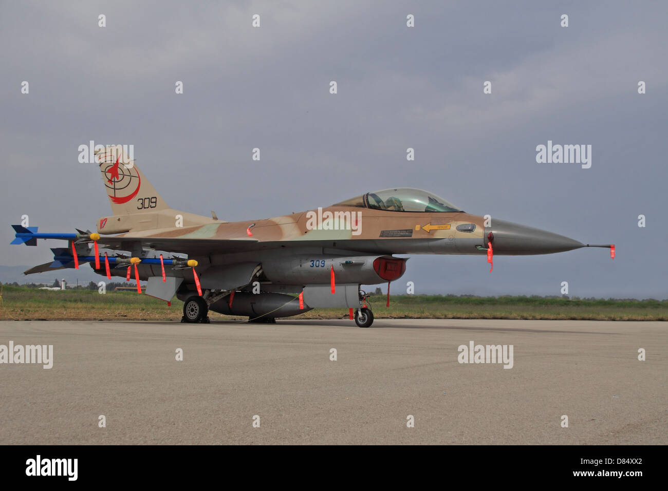 An F-16C Barak of the Israeli Air Force on the runway at Ramat David ...