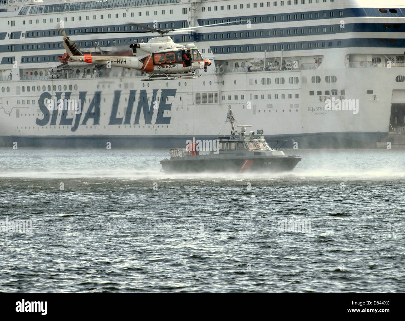 Coast guard helicopter rescue rehearsals on Baltic Sea Finland Stock ...