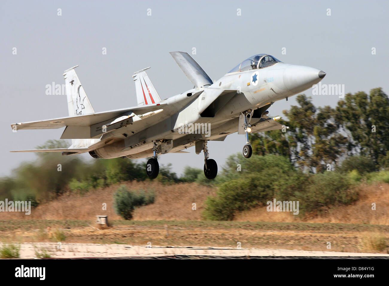 An F-15C Baz of the Israeli Air Force on final approach to Tel-Nof Air ...