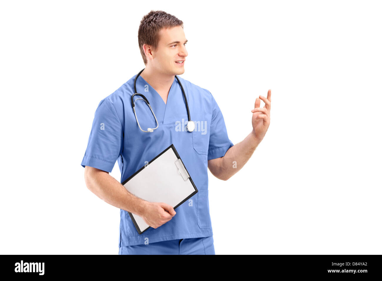 Male medical practitioner in a uniform, isolated on white background ...