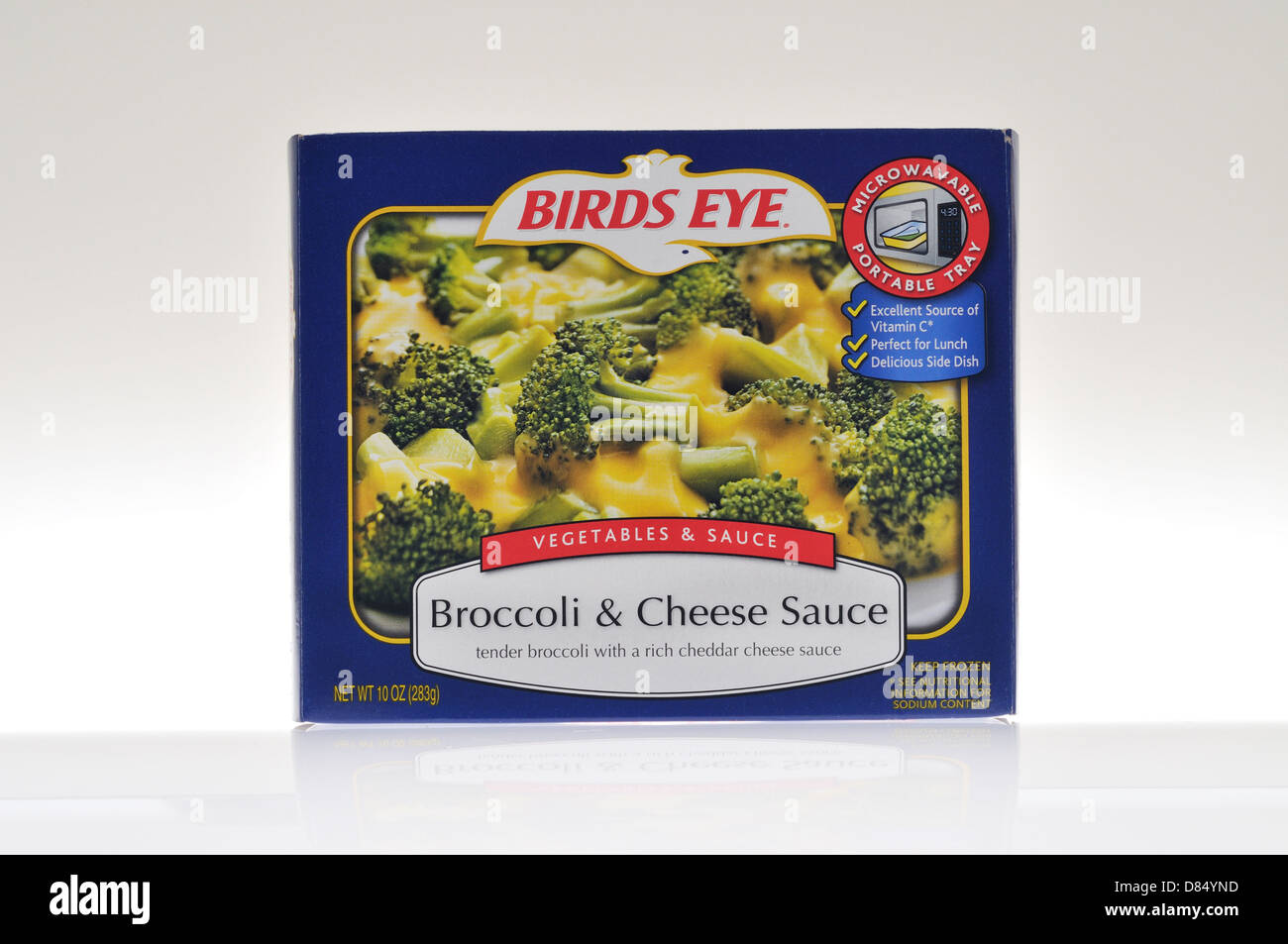 Box of frozen Birds Eye broccoli and cheese vegetables on white ...