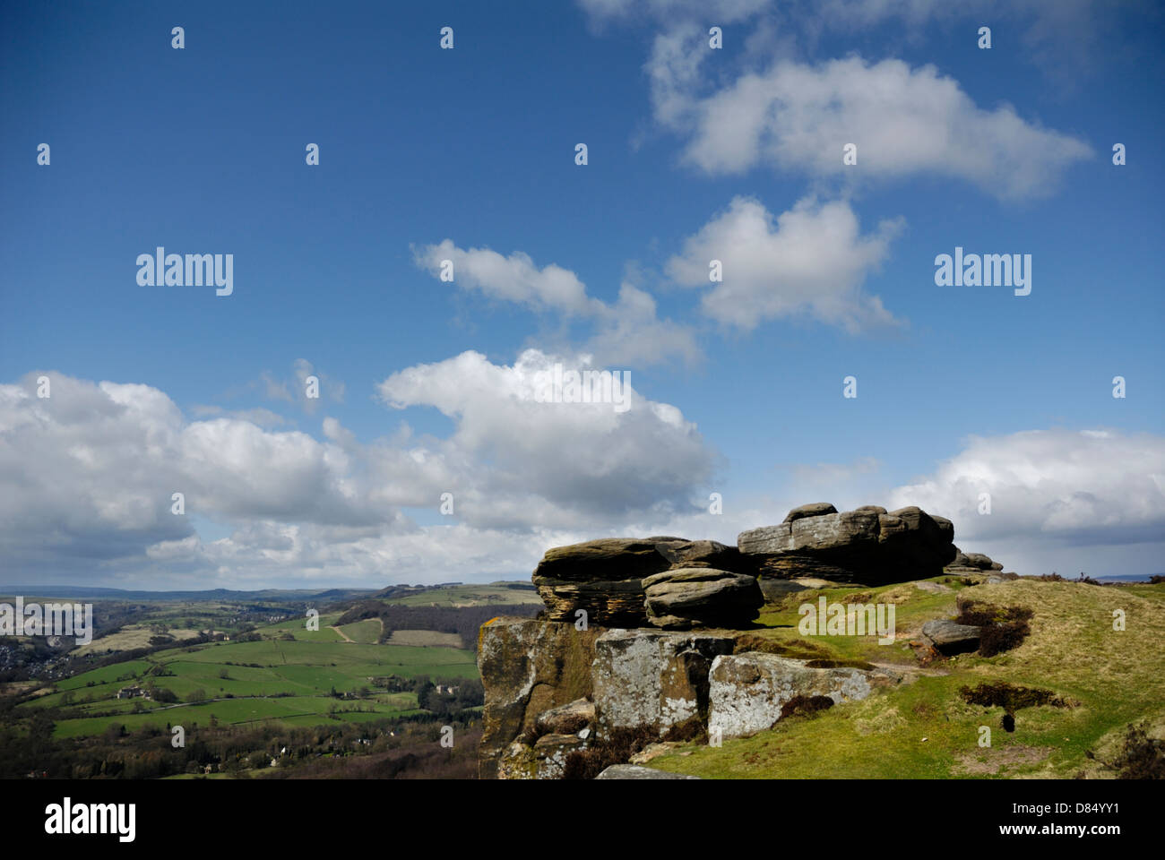 Baslow edge,cliff with stone formations remnants of the last ice age ...