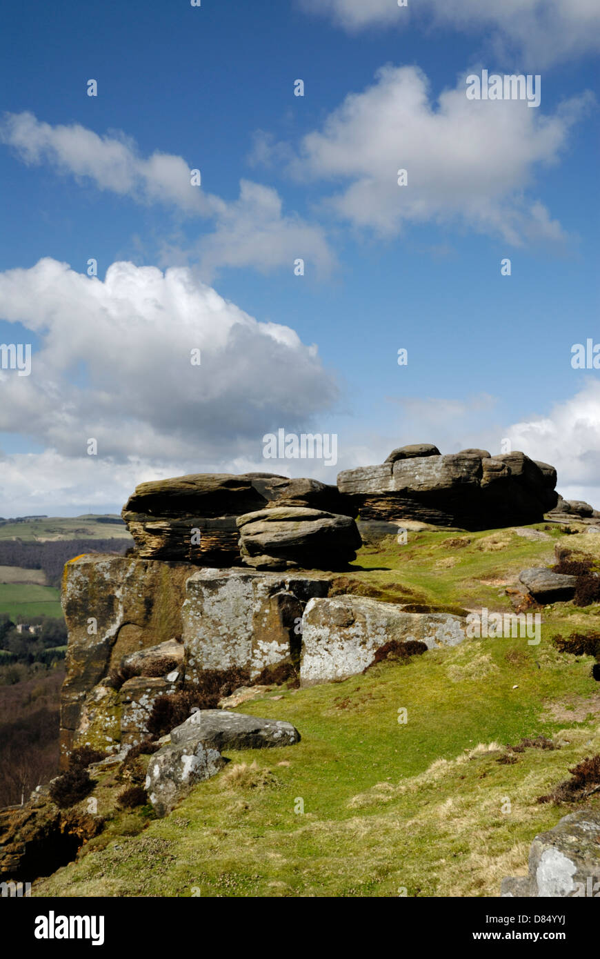 Baslow edge,cliff with stone formations created by the last ice age ...