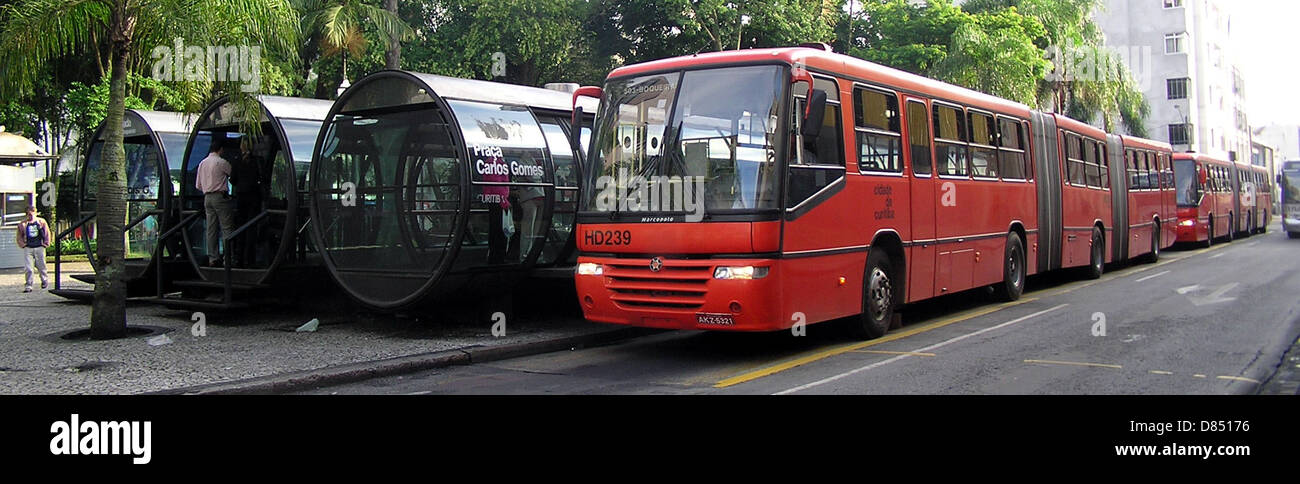 Bus stops in Curitiba, Brazil, are part of the city's renowned public ...