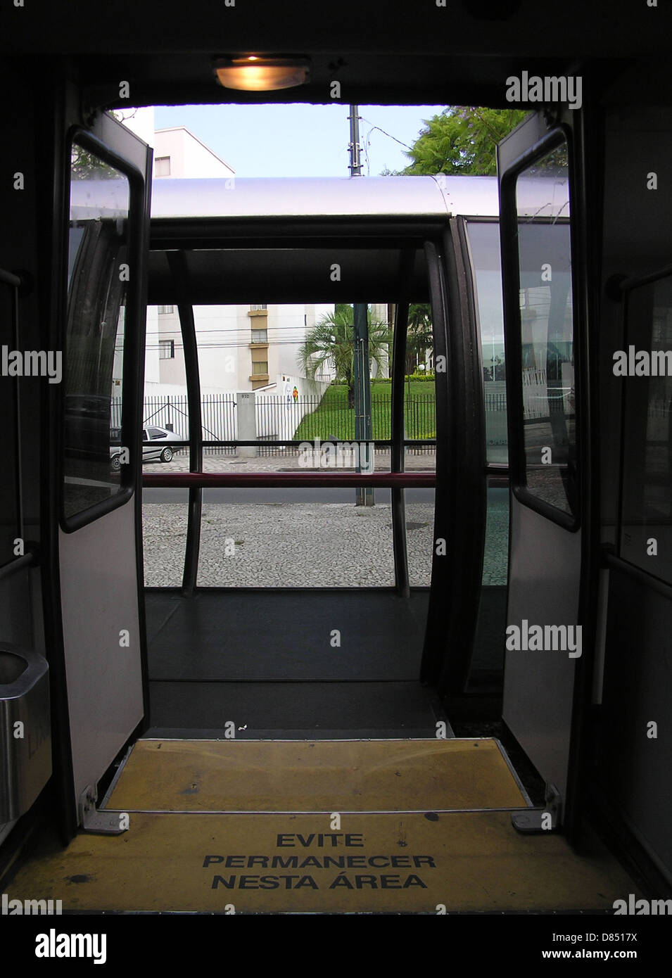 This stock photo captures a scene of Bus Stop 7 in Curitiba, Brazil ...