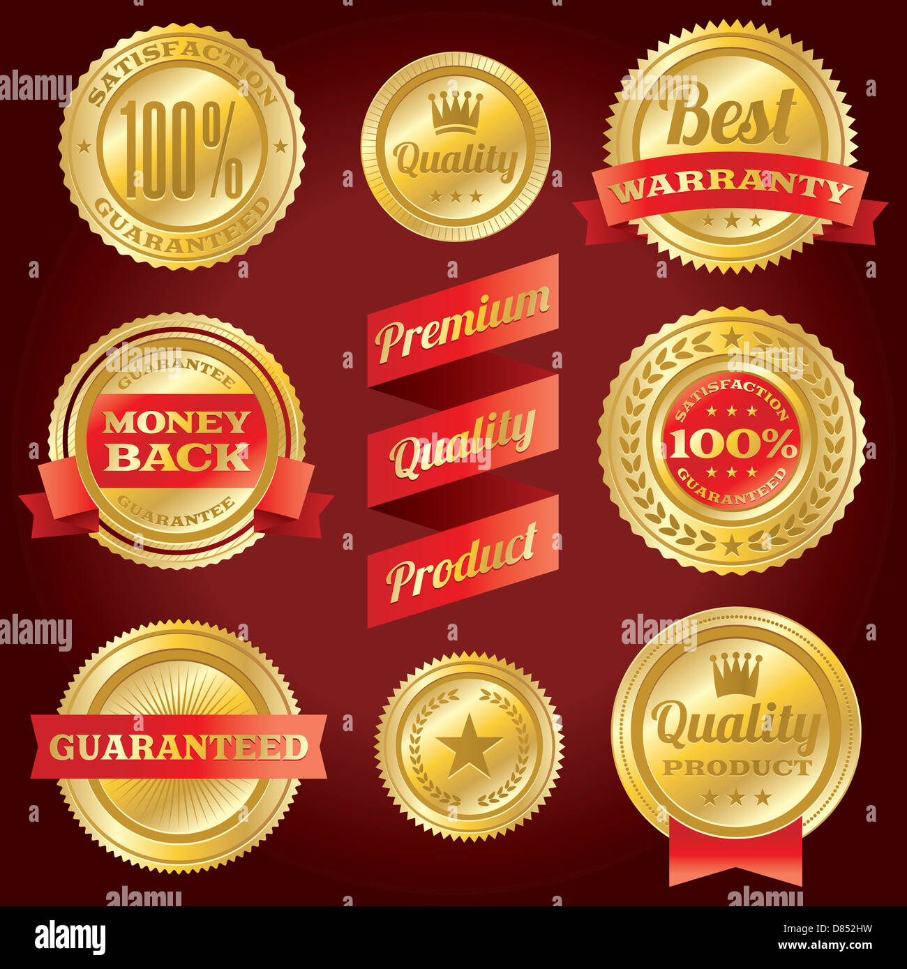 Set of guarantee and warranty labels and badges Stock Photo - Alamy