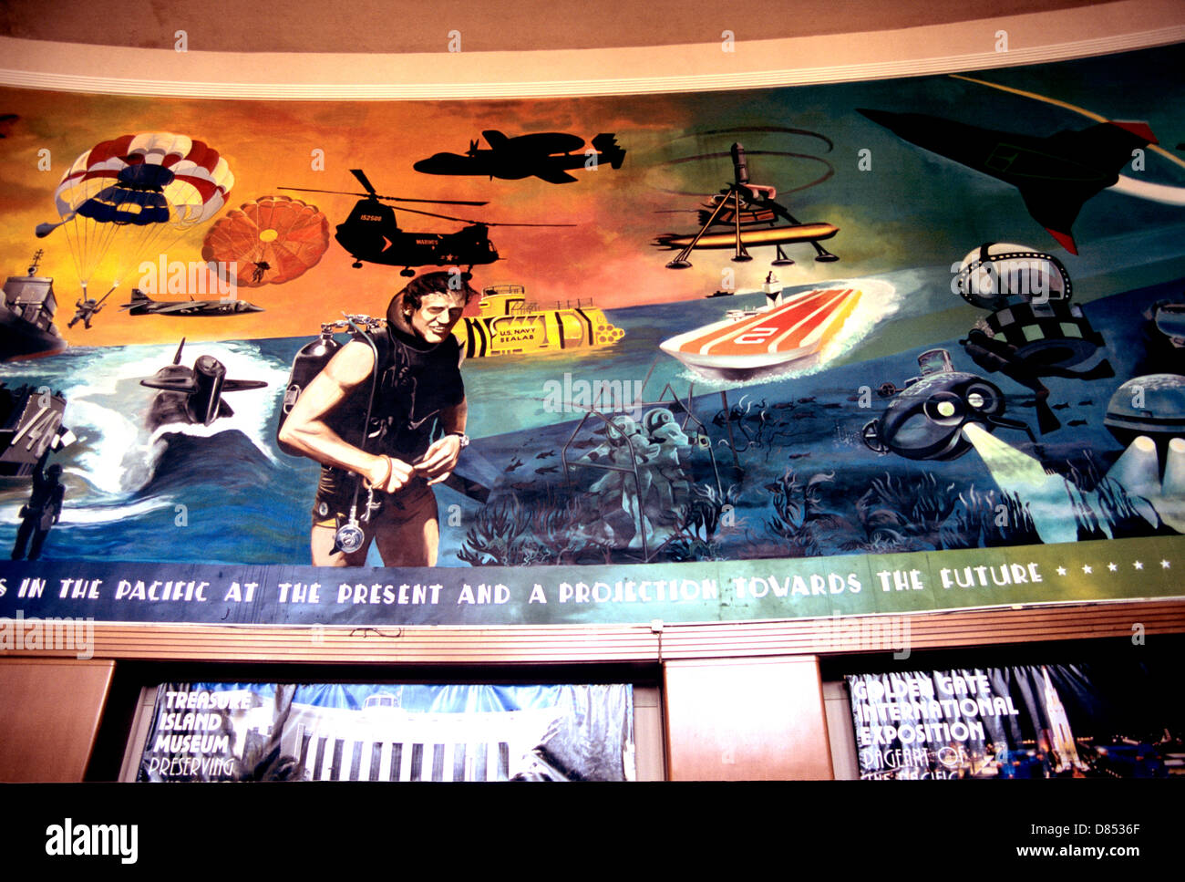 view of mural of naval history at treasure island from 1900's to ...