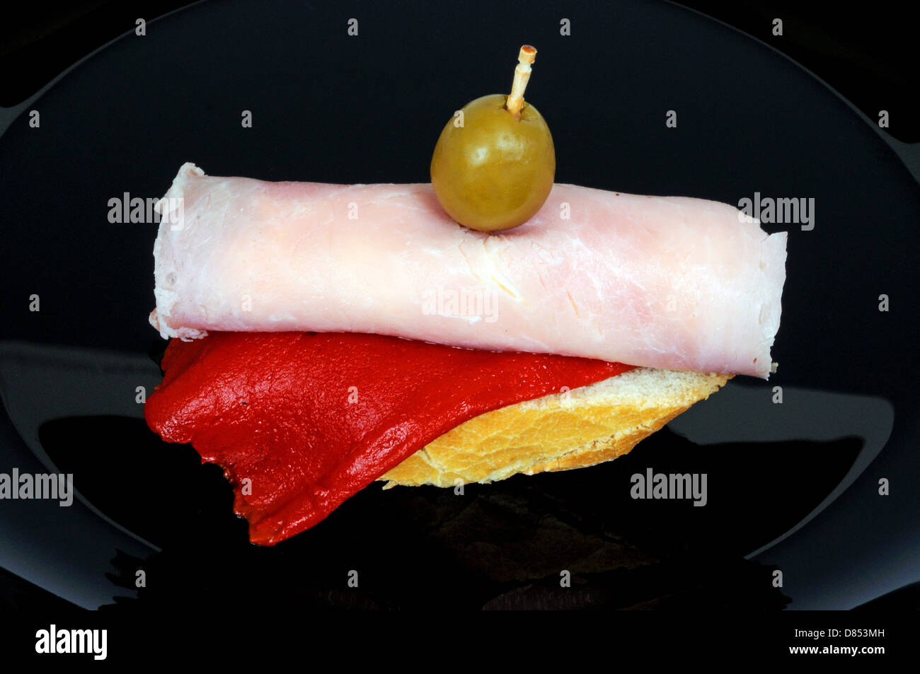 Red pepper and rolled boiled ham filled with cream cheese tapa topped ...