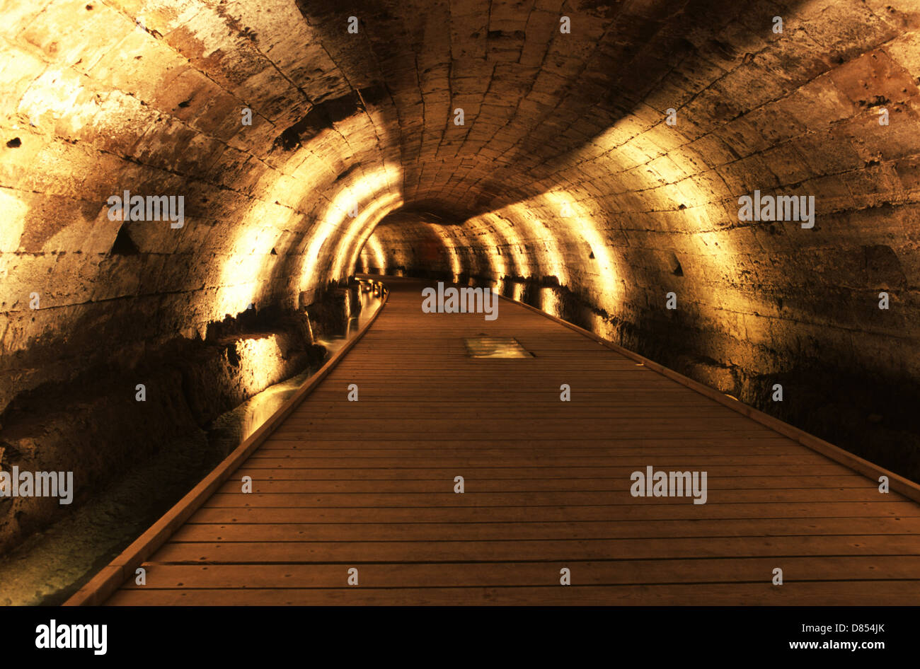 The underground Templar water tunnel in the old city of Acre or Akko in ...