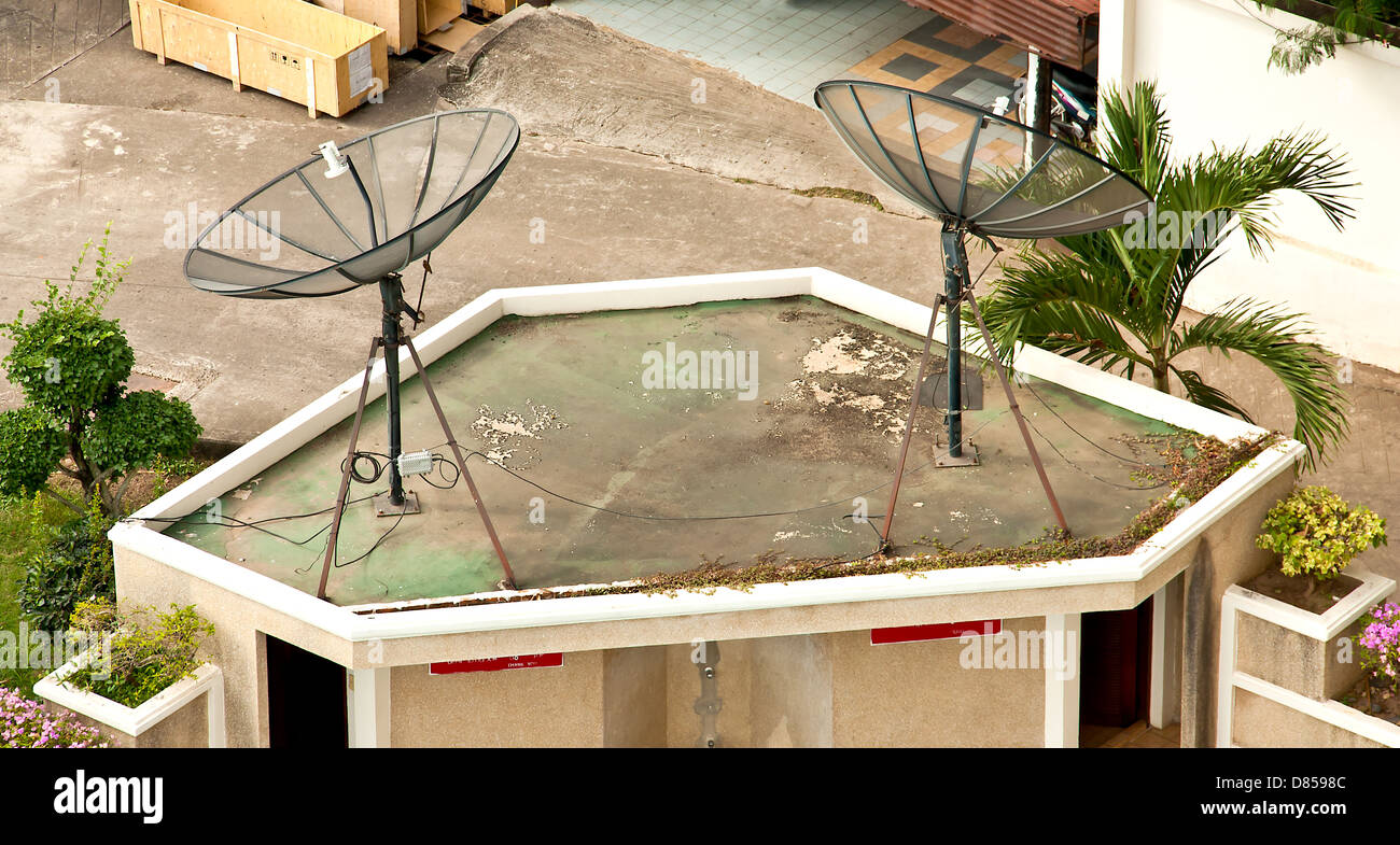 The satellite dish is installed on top of the building Stock Photo - Alamy