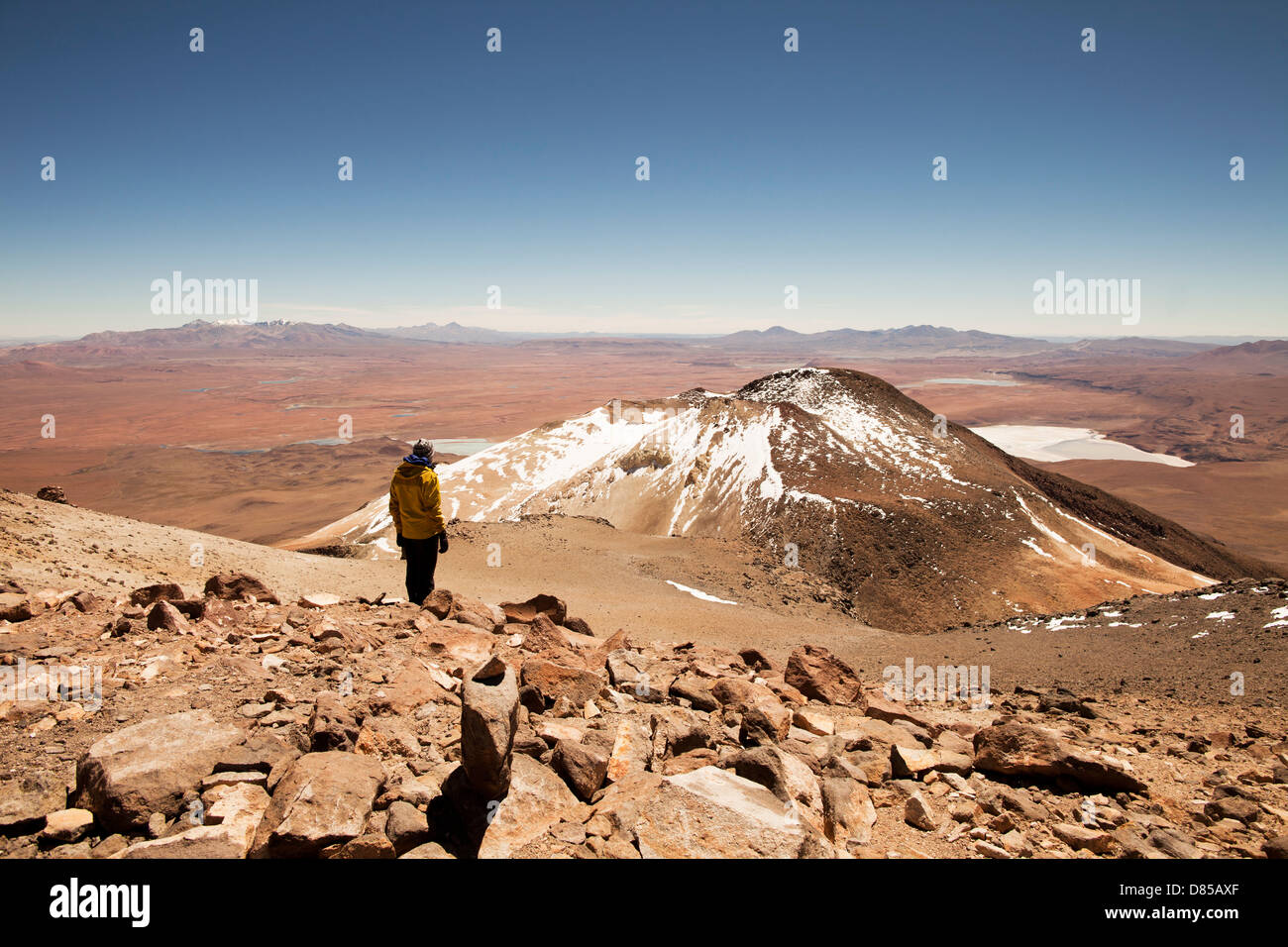The view from the snow-capped summit of the Uturunku Stratovolcano at ...