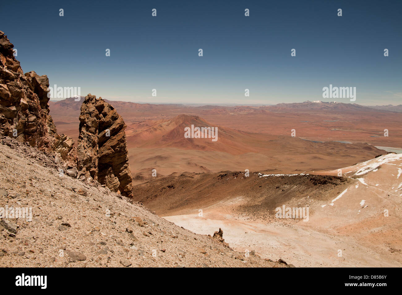 The view from the snow-capped summit of the Uturunku Stratovolcano at ...